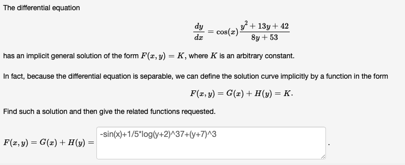 Solved The differential equation dy = cos(x)= y² + 13y + 42 | Chegg.com