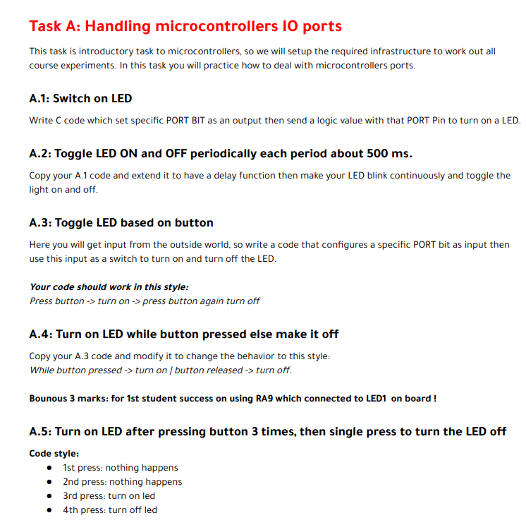 Task A: Handling microcontrollers IO ports This task | Chegg.com
