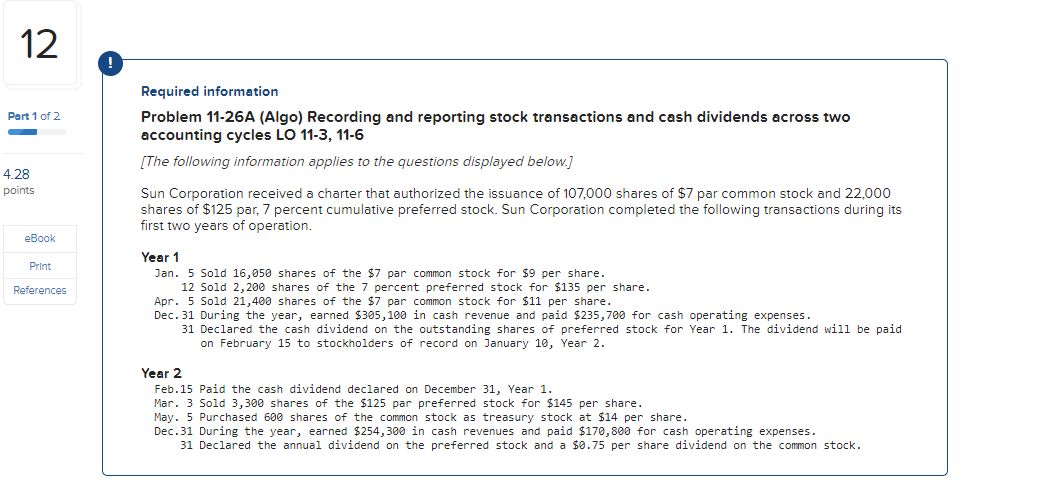Solved 12 Part 1 of 2 428 points eBook Print References | Chegg.com