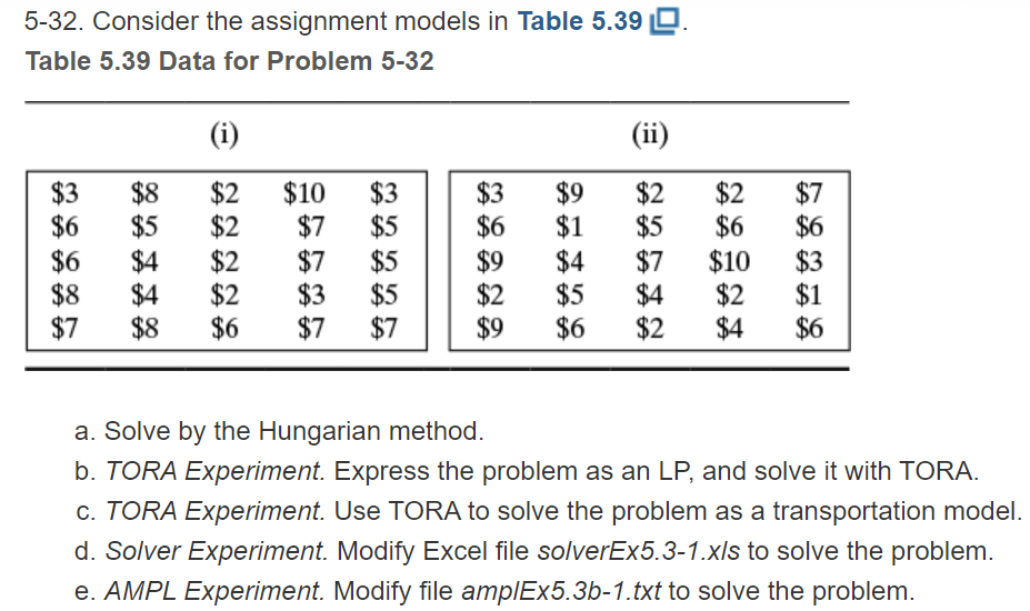5-32. Consider the assignment models in Table 5.39 | Chegg.com