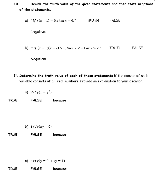 Solved 9. Determine the truth value of following statements | Chegg.com