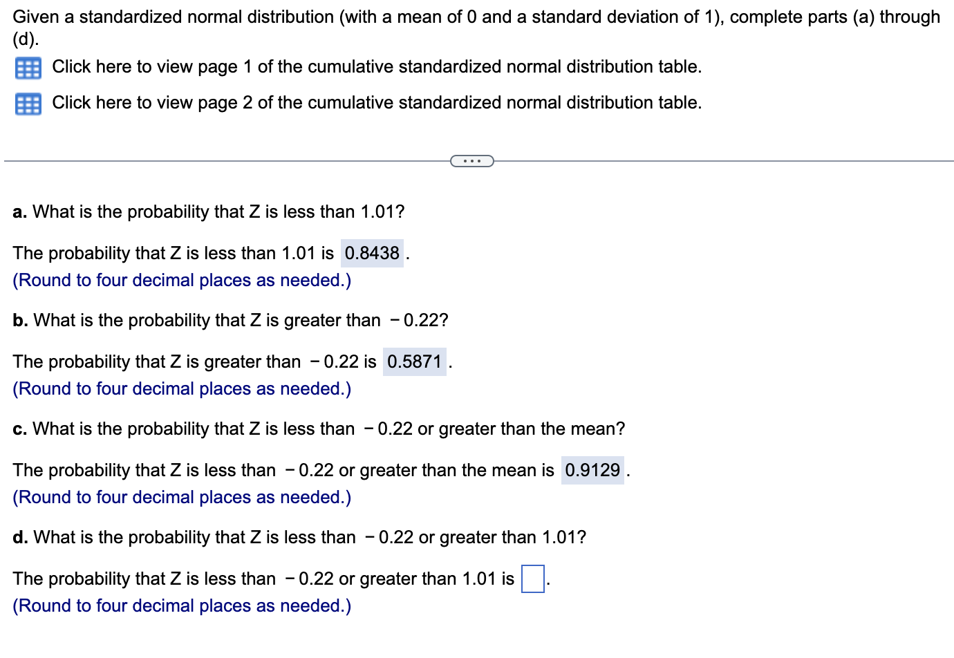 Solved Given a standardized normal distribution (with a mean | Chegg.com