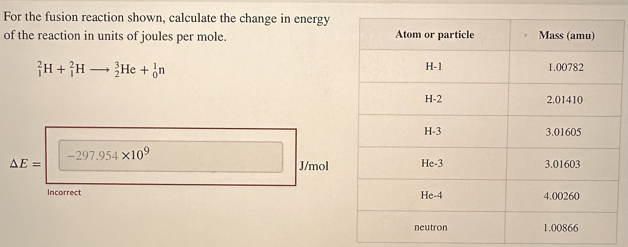 Solved For the fusion reaction shown, calculate the change | Chegg.com