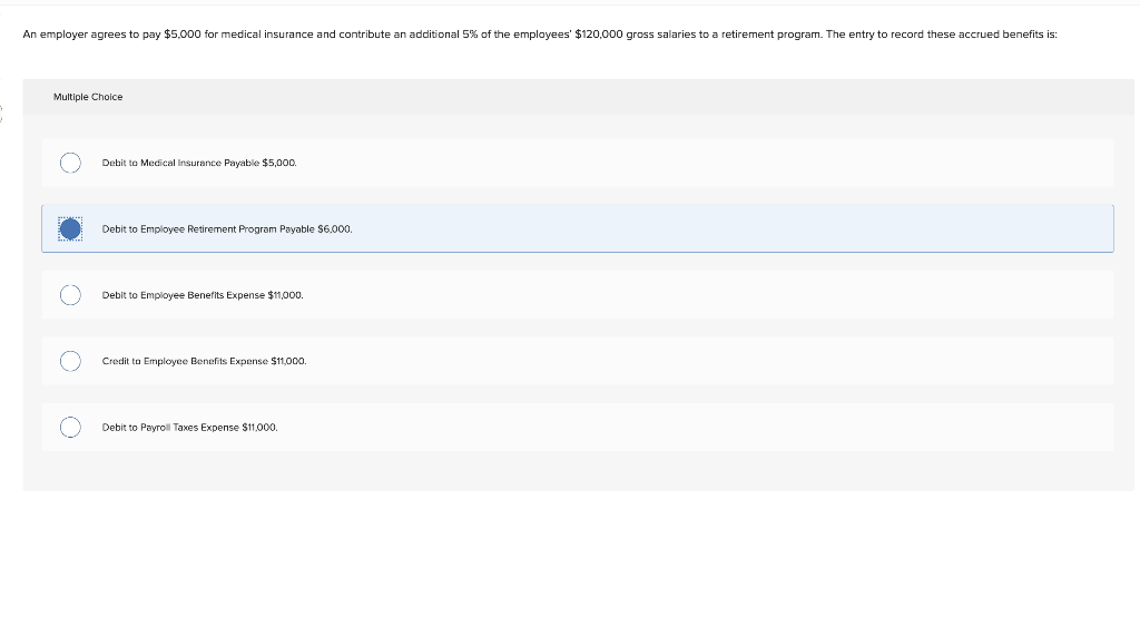 Solved Multiple Choice Debit to Medical Insurance Payable | Chegg.com