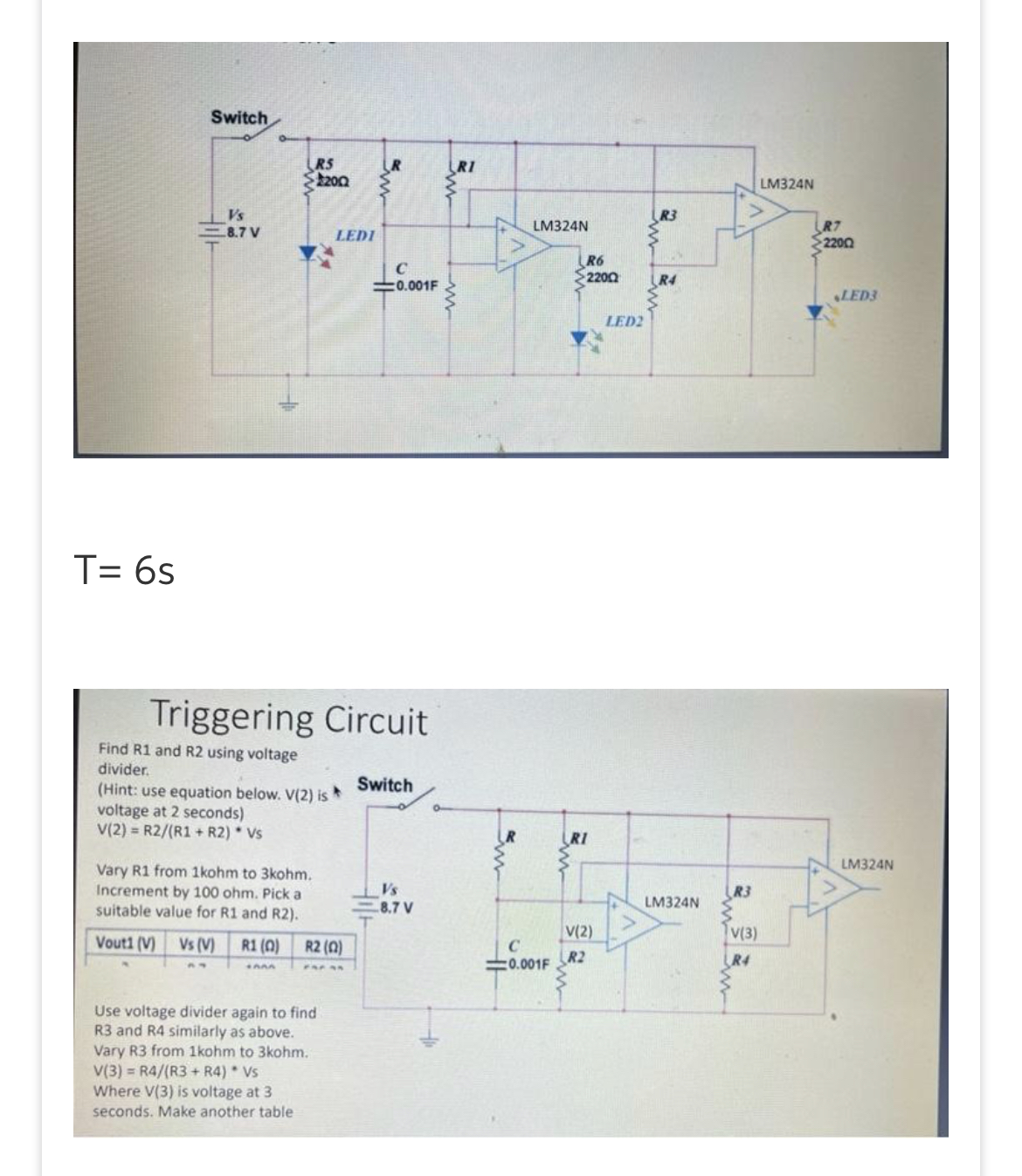 Solved T=6 s Triggering Circuit Find R1 and R2 using voltage | Chegg.com