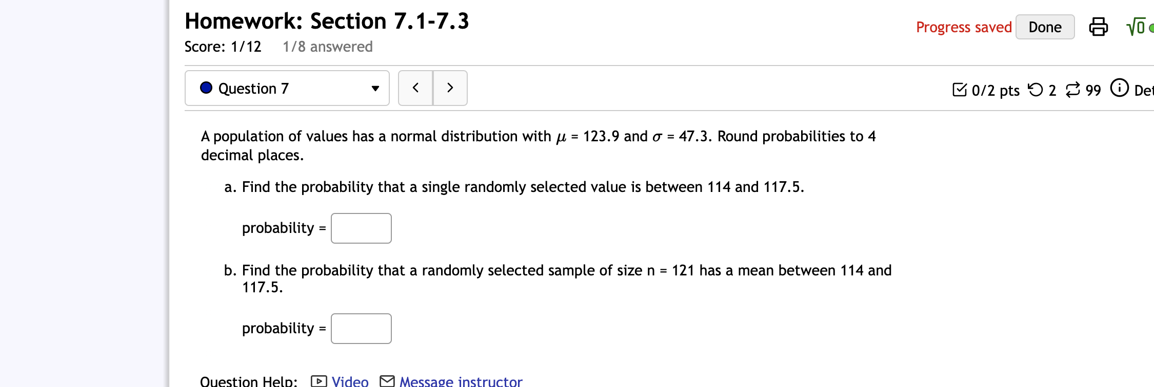 Solved Homework Section 7 1 7 3 Score 1 12 1 8 Answered