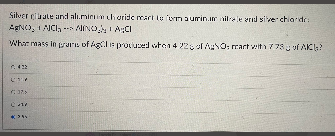 Solved Silver nitrate and aluminum chloride react to form | Chegg.com