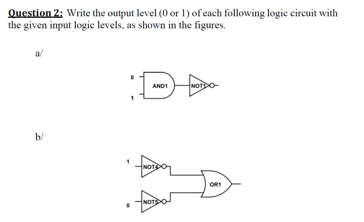 Solved Question 2: Write the output level ( 0 or 1) of each | Chegg.com