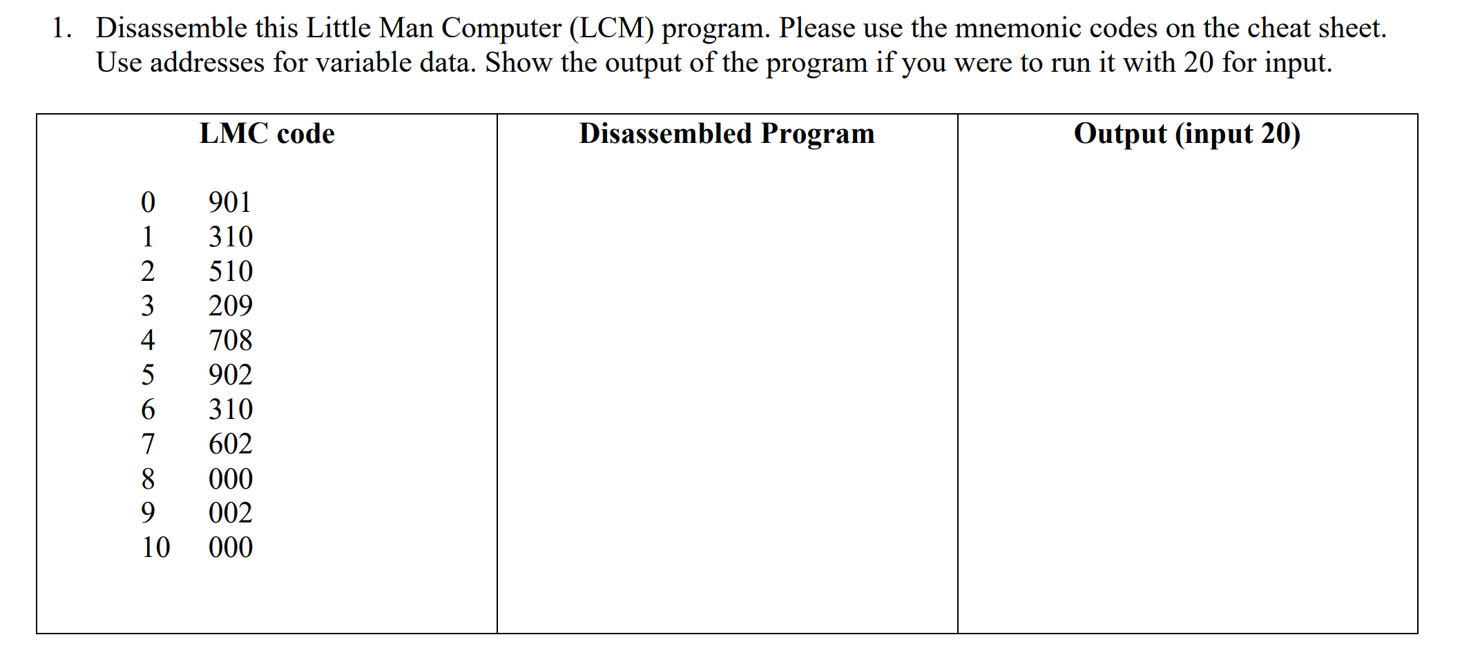 Solved 1. Disassemble this Little Man Computer (LCM) | Chegg.com