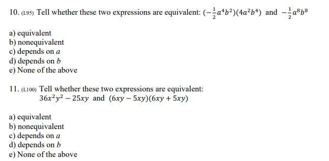 Solved 10. (195) Tell whether these two expressions are | Chegg.com