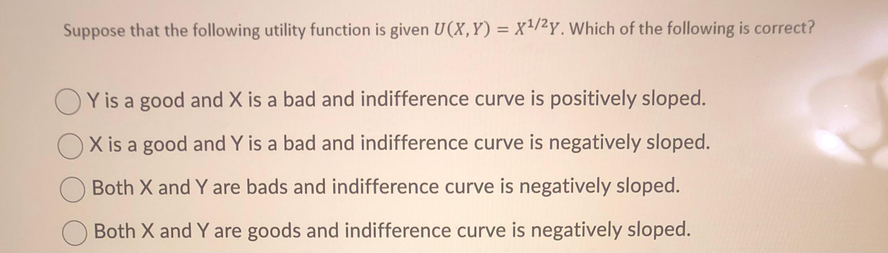 Solved Suppose that the following utility function is given | Chegg.com