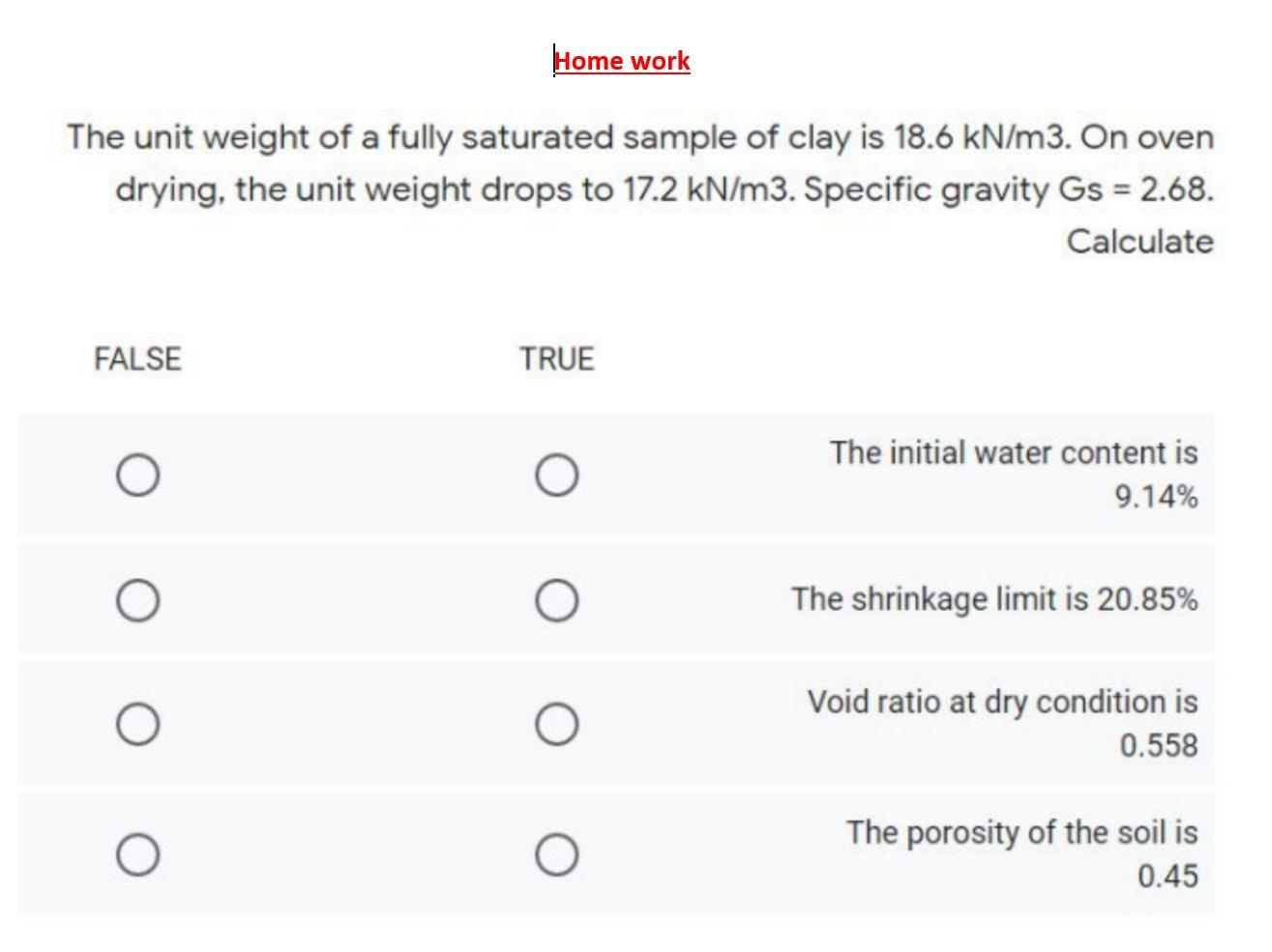 Solved Home work The unit weight of a fully saturated sample | Chegg.com