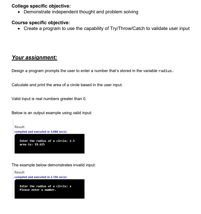 Solved College specific objective: - Demonstrate independent | Chegg.com