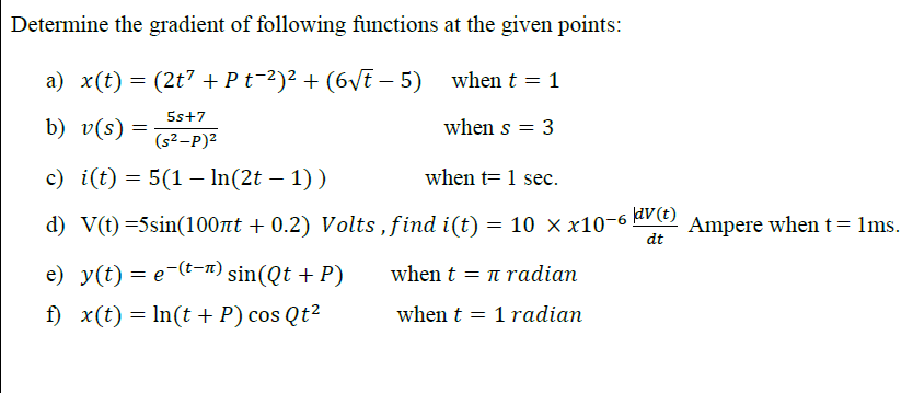 Solved Determine the gradient of following functions at the | Chegg.com