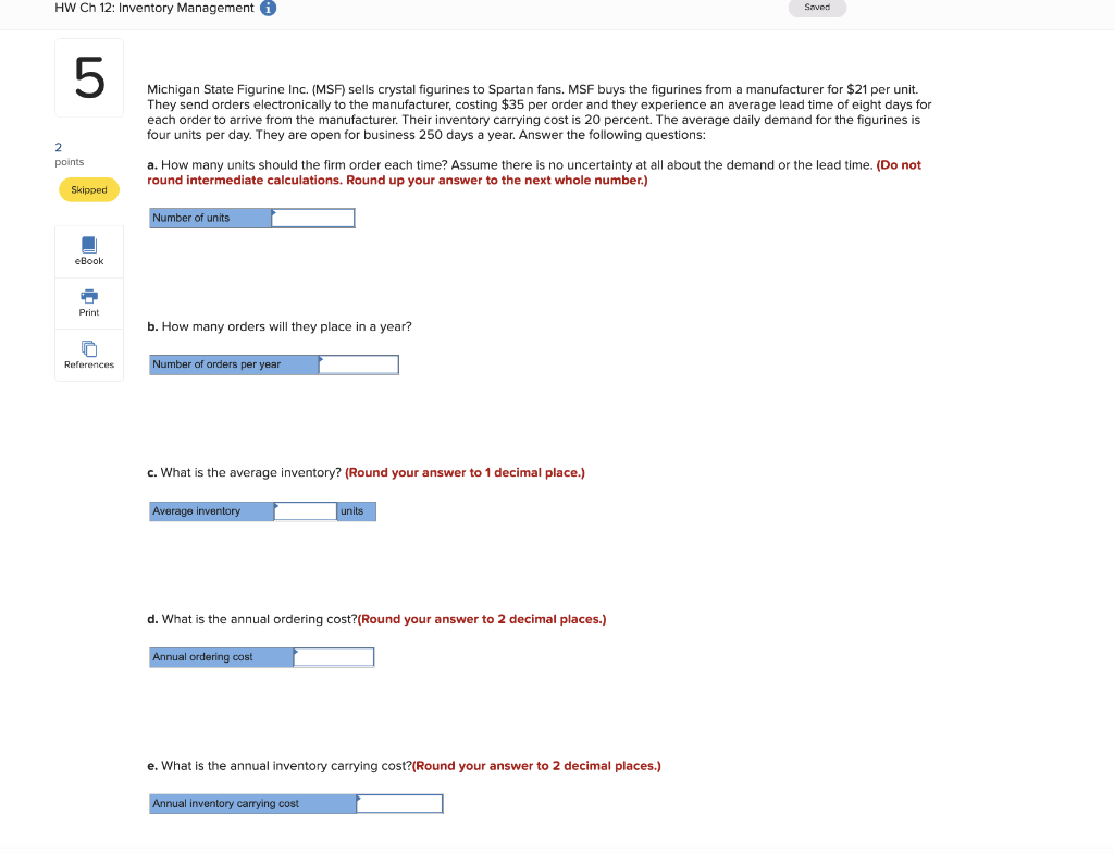 Solved HW Ch 12: Inventory Management Saved UT 5 Michigan | Chegg.com