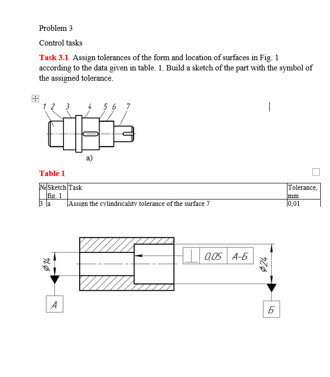 Solved Problem 3 Control tasks Task 3.1. Assign tolerances | Chegg.com