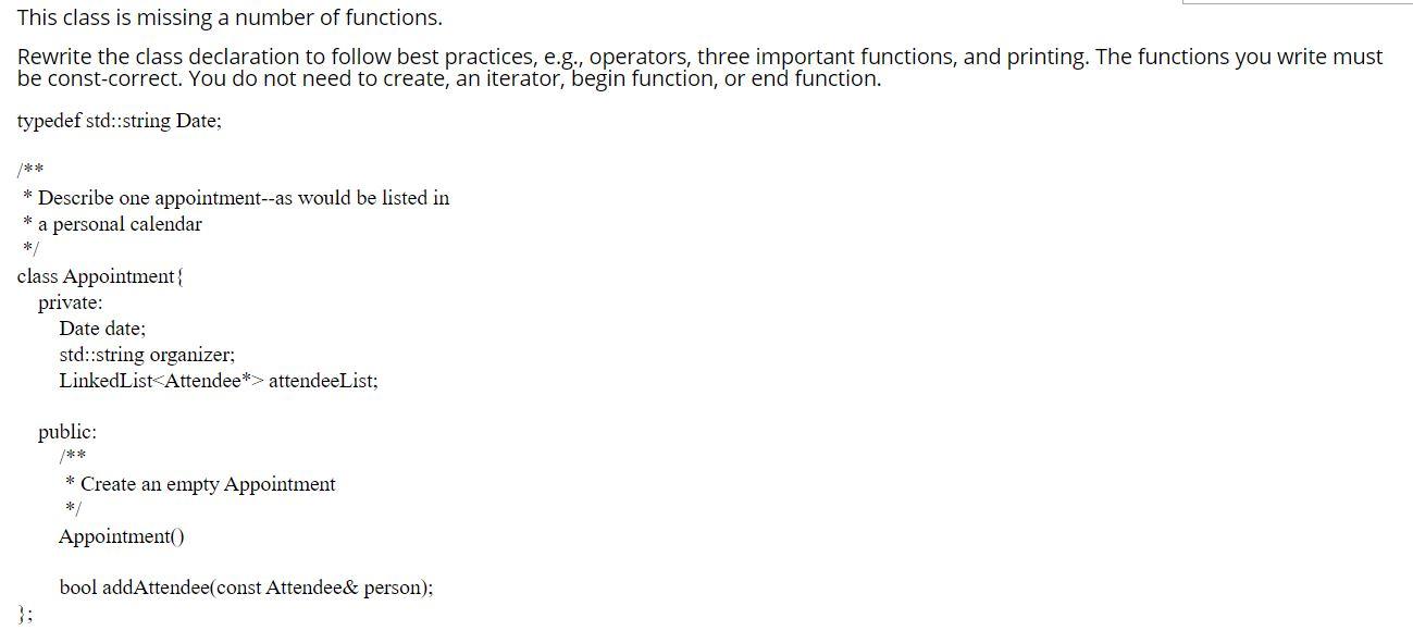 This class is missing a number of functions. Rewrite | Chegg.com