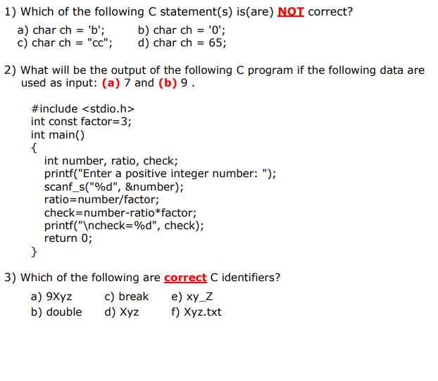 Solved 1) Which of the following C statement(s) is(are) NOT | Chegg.com