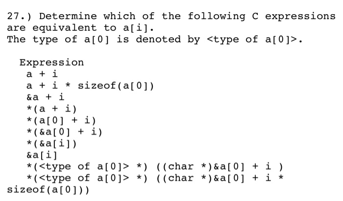 Solved 27.) Determine which of the following C expressions | Chegg.com