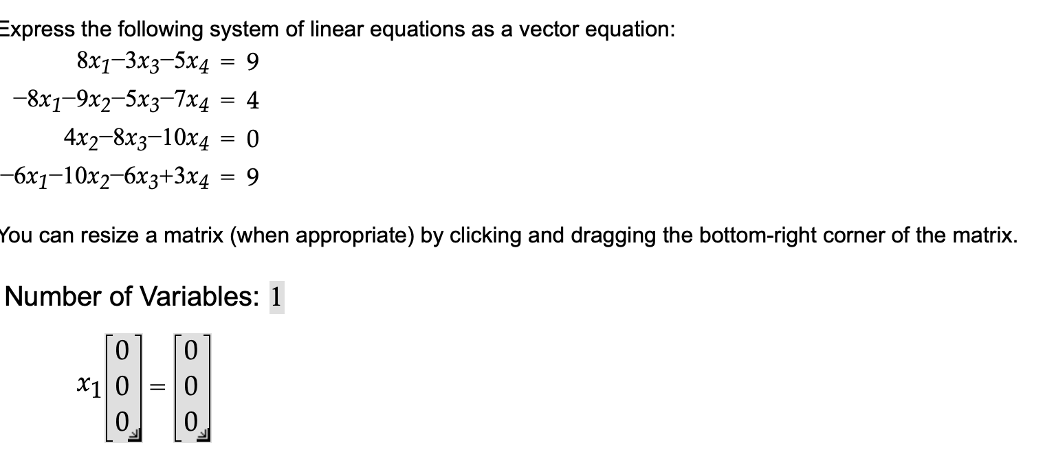 Solved Express the following system of linear equations as a | Chegg.com