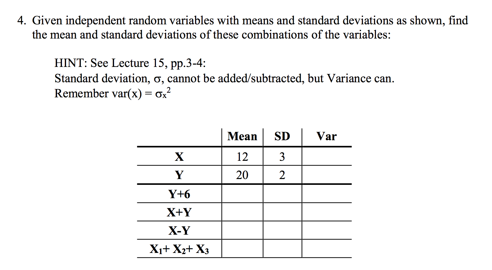Solved 4. Given independent random variables with means and | Chegg.com