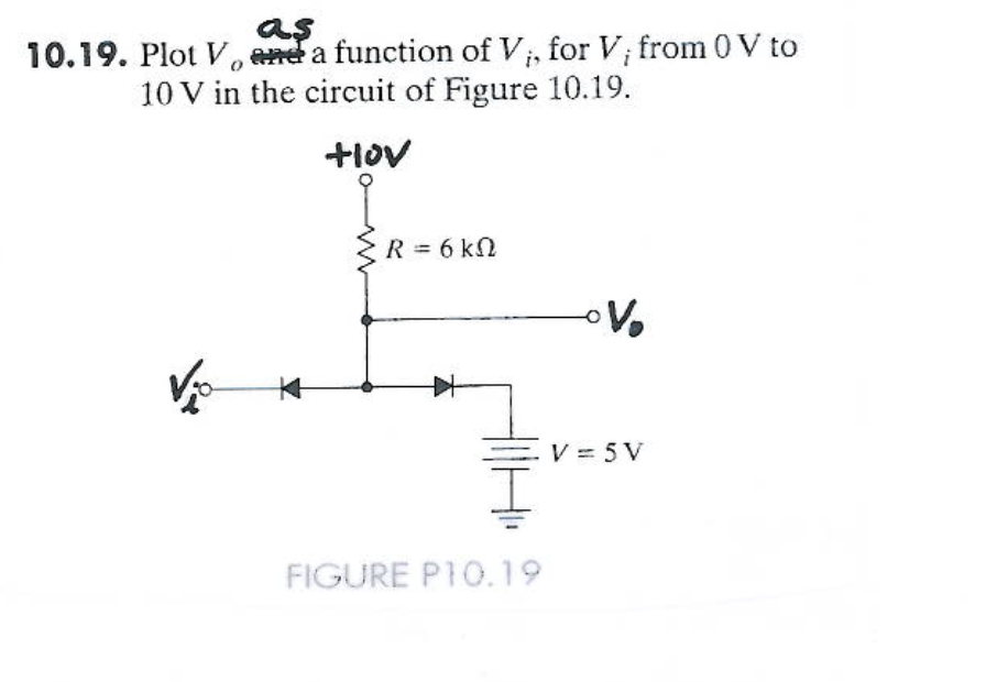 Solved 10.19. Plot Vo as function of Vi, for Vi from 0 V to | Chegg.com
