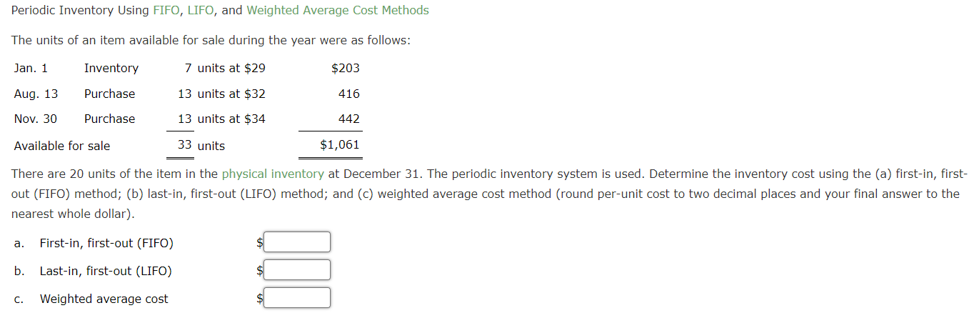 Solved Periodic Inventory Using FIFO, LIFO, and Weighted | Chegg.com