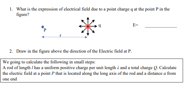 Solved 1. What is the expression of electrical field due to | Chegg.com
