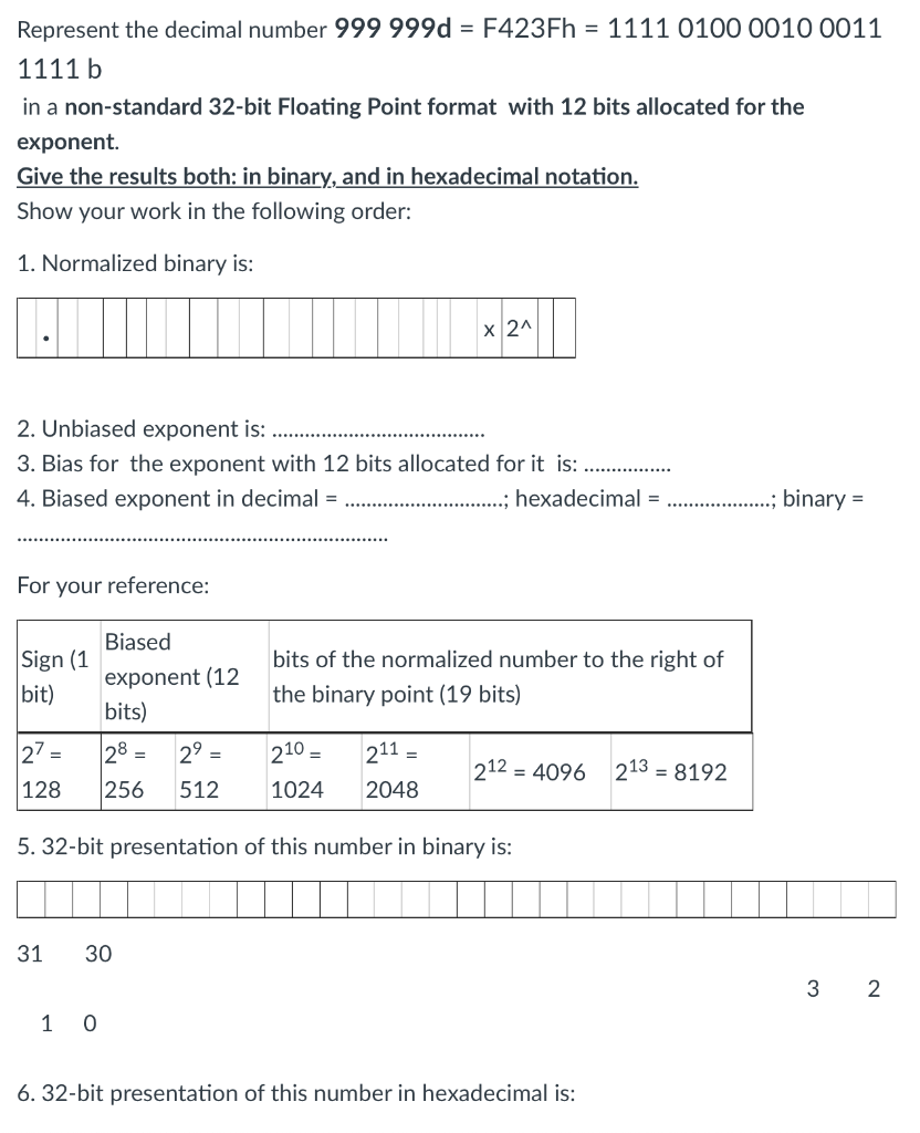 Solved Represent the decimal number 999999 | Chegg.com