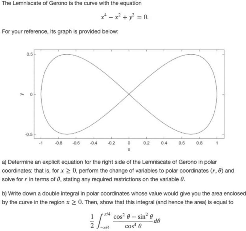 Solved The Lemniscate of Gerono is the curve with the | Chegg.com