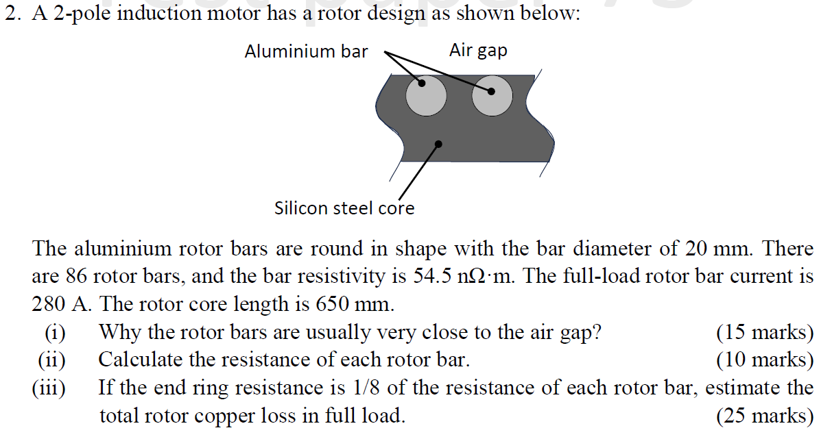 Solved 2. A 2-pole induction motor has a rotor design as | Chegg.com