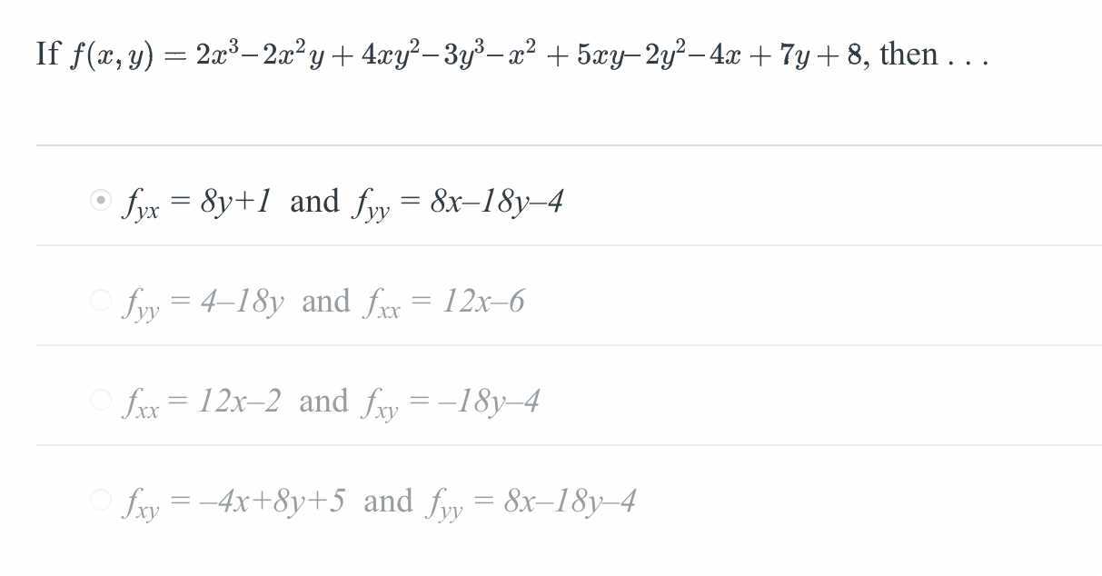 Solved f(x,y)=2x3−2x2y+4xy2−3y3−x2+5xy−2y2−4x+7y+8, then | Chegg.com