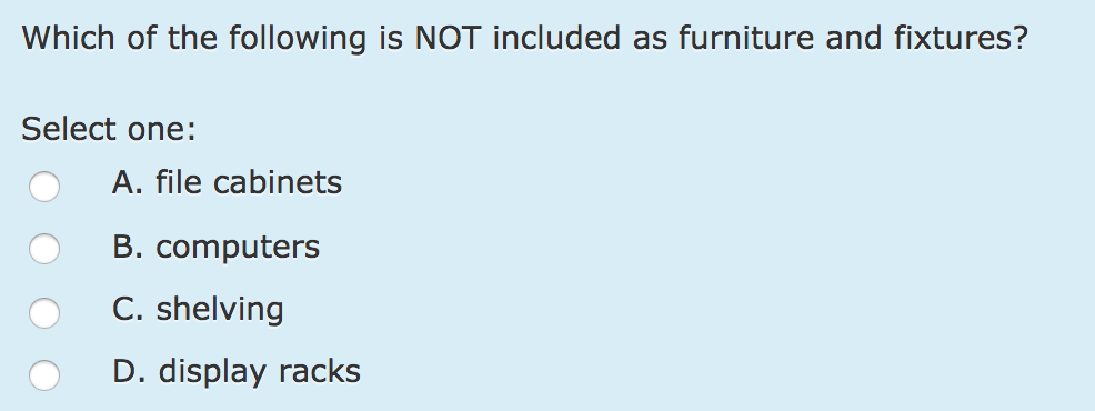 Solved Which of the following is NOT included as furniture | Chegg.com
