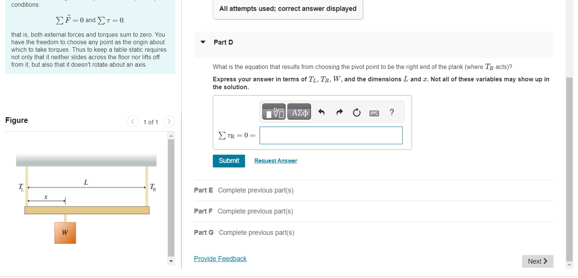 Solved conditions:∑??vec(F)=0 ﻿and ∑??τ=0;that is, ﻿both | Chegg.com