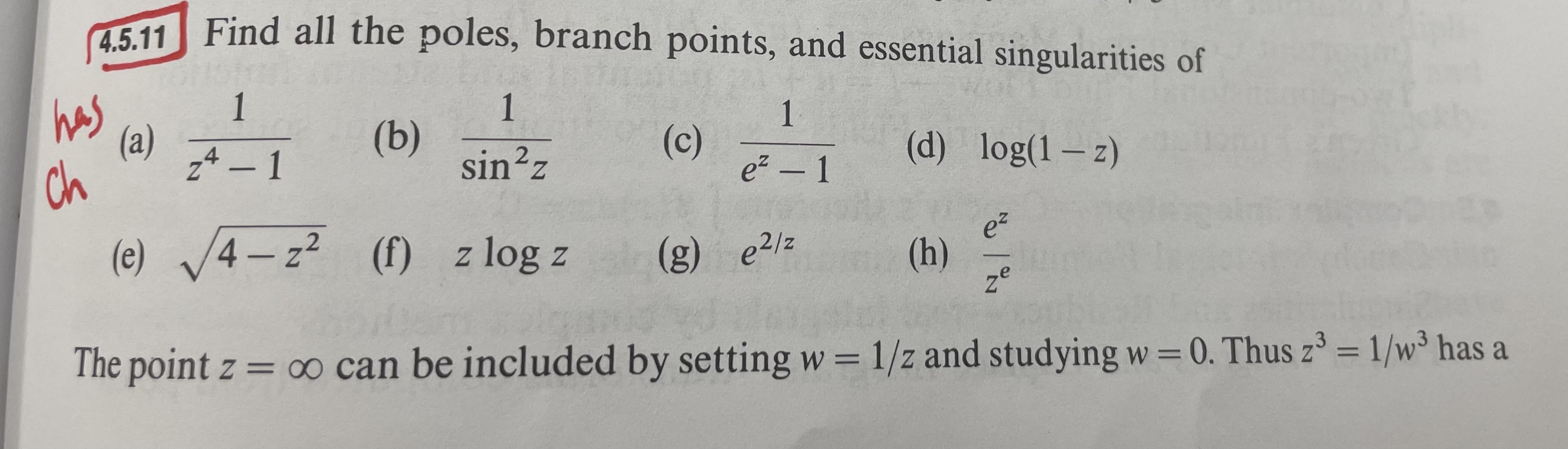 4.5.11 Find all the poles, branch points, and | Chegg.com