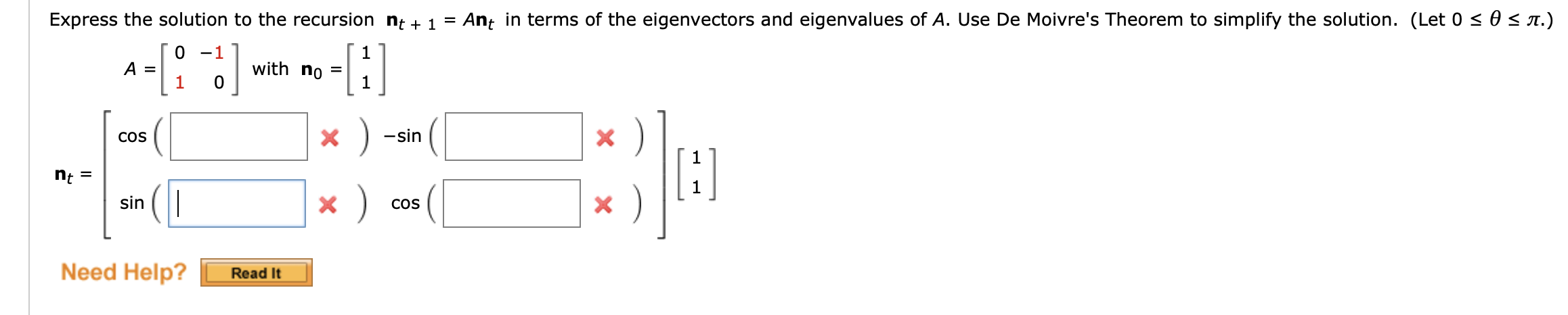 Solved Express the solution to the recursion nt + 1 = Ant in | Chegg.com
