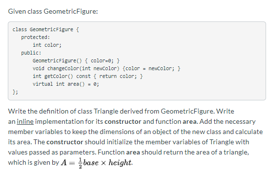 Solved Given class Geometric Figure: class GeometricFigure { | Chegg.com