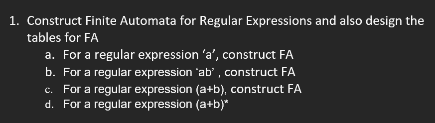 Solved 1. Construct Finite Automata for Regular Expressions | Chegg.com