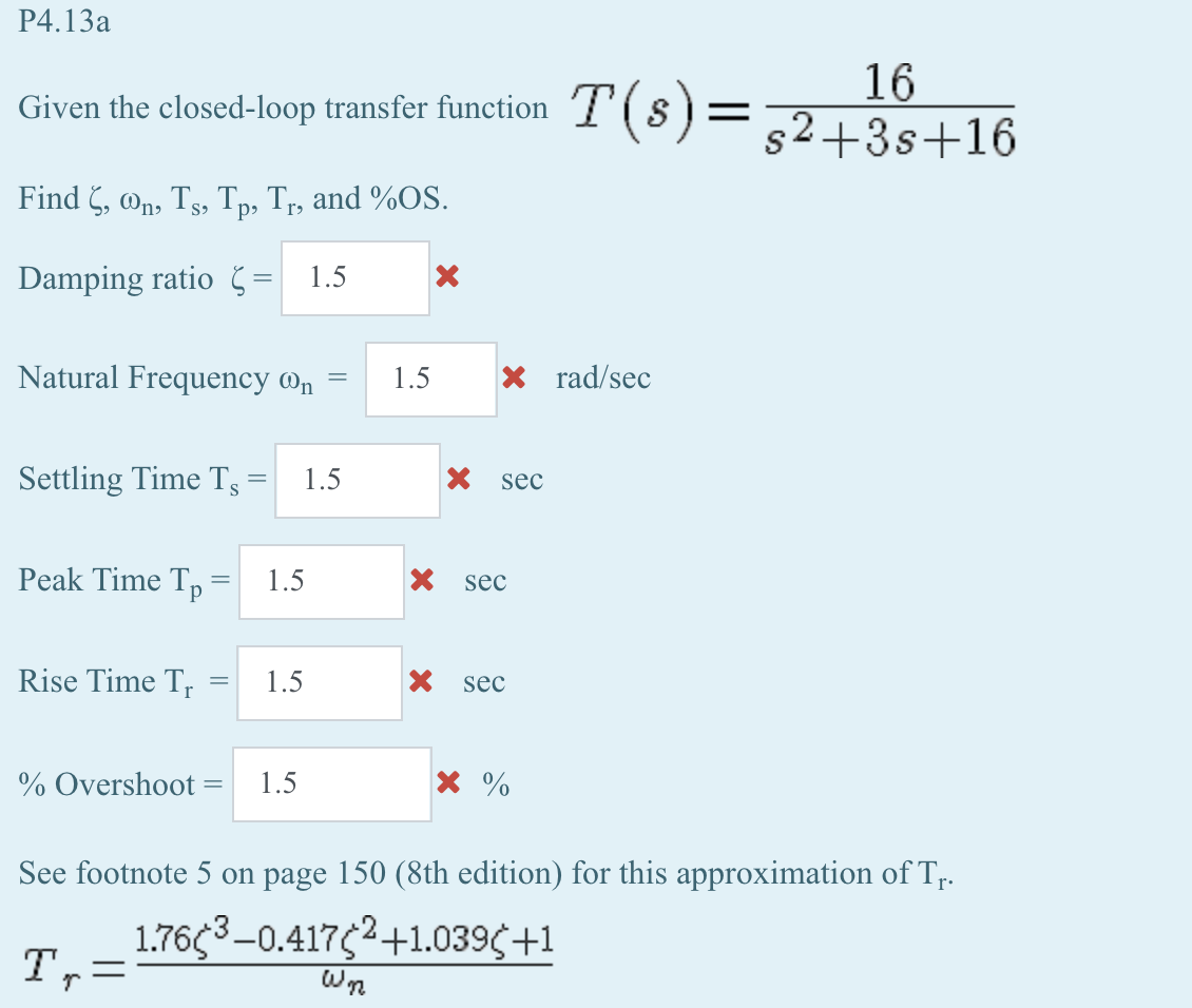 Solved P4.13a Given the closed-loop transfer function T(s)= | Chegg.com