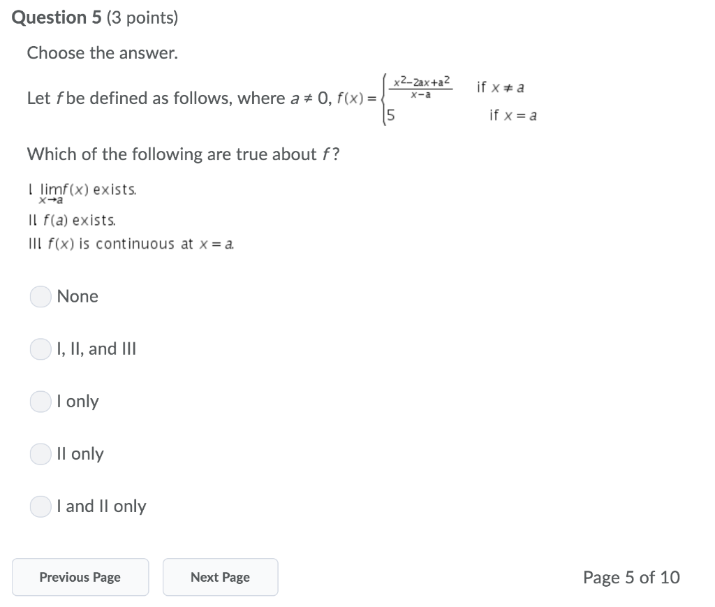 Solved Question 5 (3 points) Choose the answer. x2-2ax+a2 if | Chegg.com