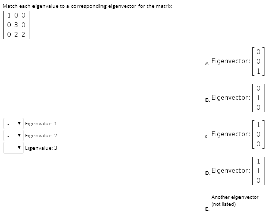 Solved Match each eigenvalue to a corresponding eigenvector | Chegg.com
