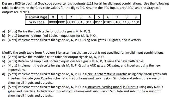 Solved Design a BCD to decimal Gray code converter that | Chegg.com