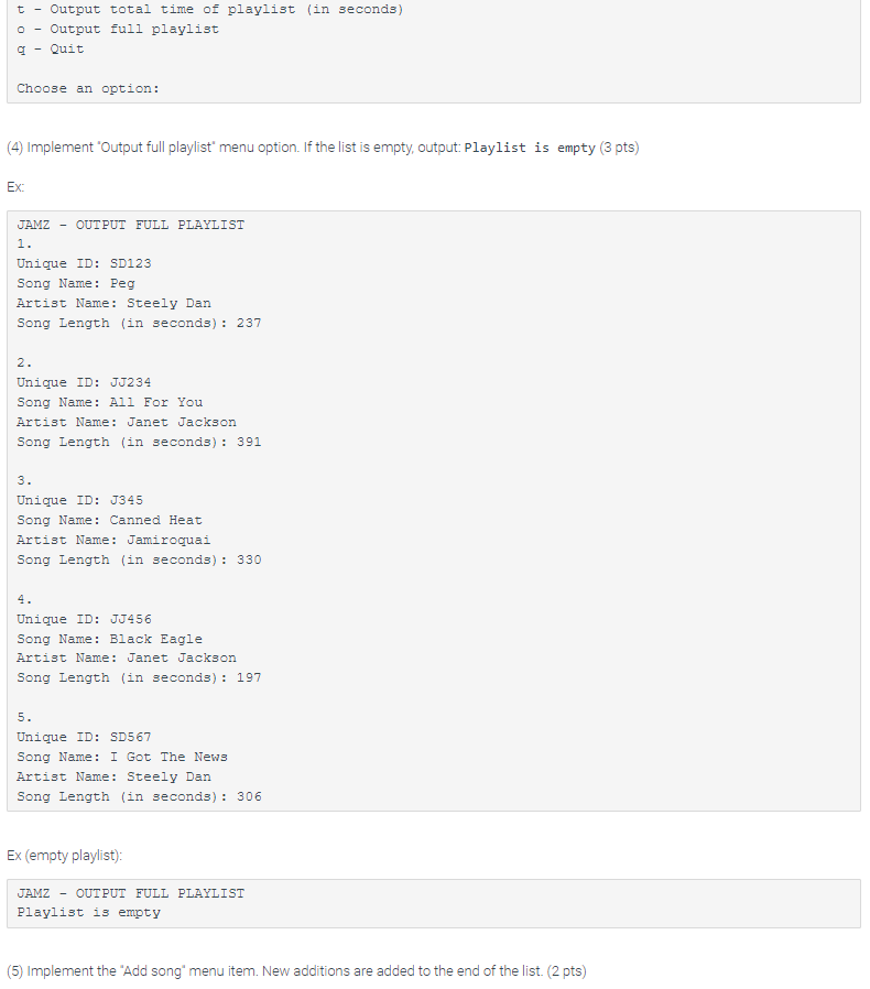13.7 LAB: Program: Playlist with ArrayList *You will | Chegg.com