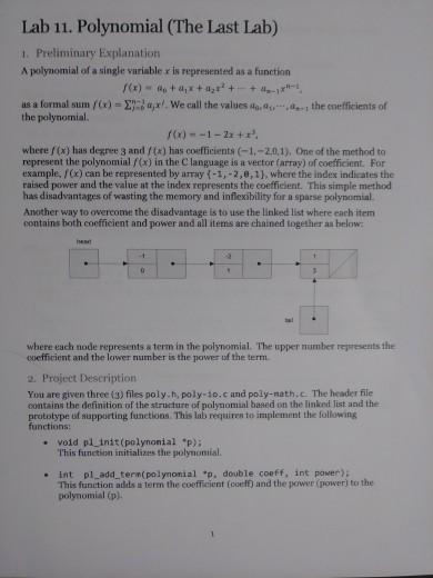Lab 11. Polynomial (The Last Lab) 1. Preliminary | Chegg.com