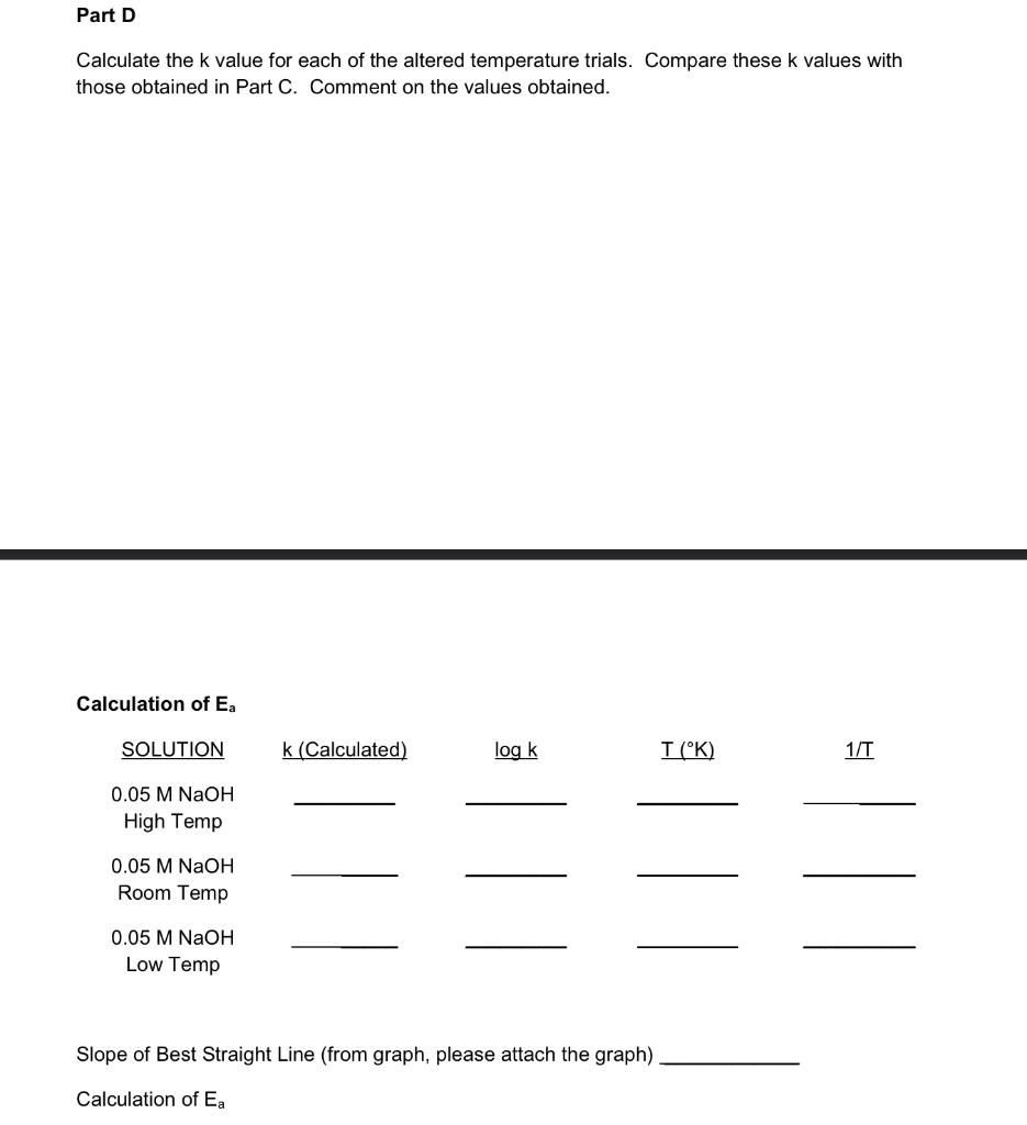 Solved Part D Calculate the k value for each of the altered | Chegg.com