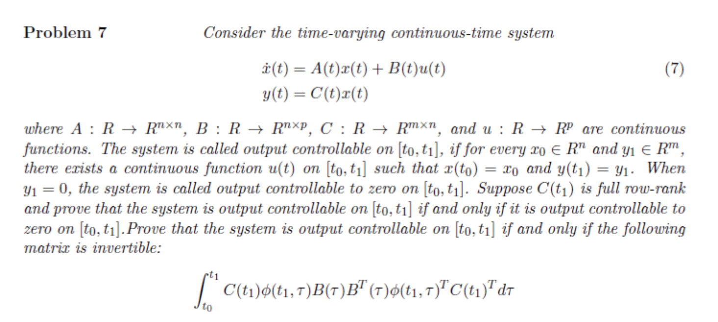 Problem 7 Consider The Time Varying Continuous Time