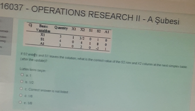 Solved 6037 - OPERATIONS RESEARCH II - A Şubesi (after the | Chegg.com