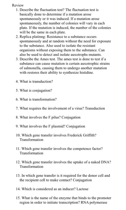 Solved Review 1. Describe the fluctuation test? The | Chegg.com