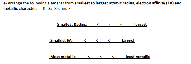 Solved E Arrange The Following Elements From Smallest To