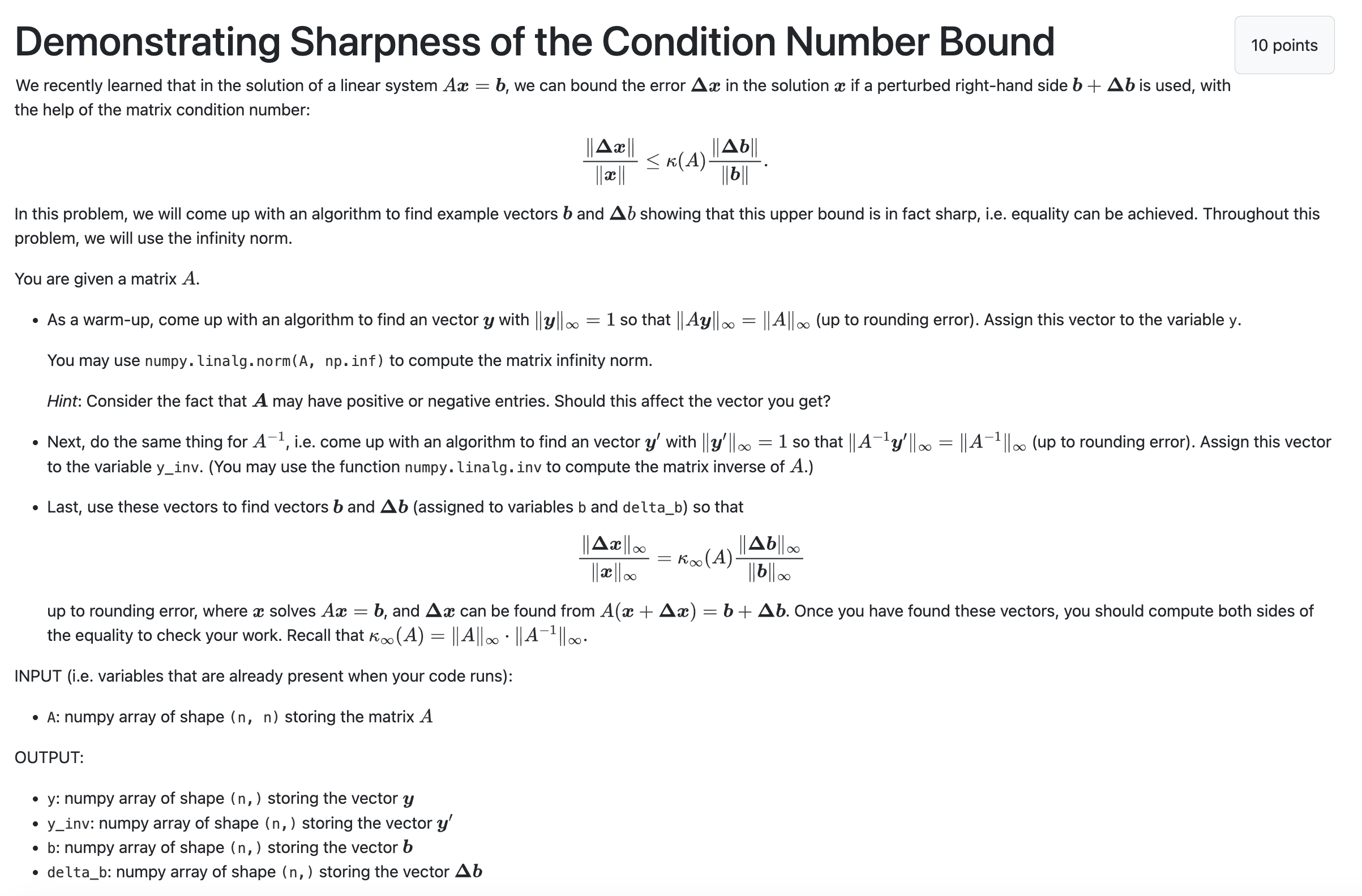 Solved Demonstrating Sharpness of the Condition Number Bound | Chegg.com